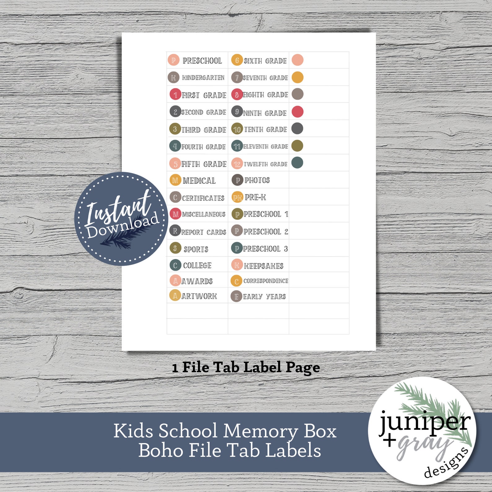 Printable School Memory Box Files Labels - Boho Hanging File Labels ...