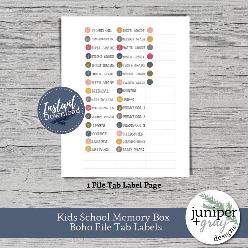 Printable School Memory Box Files Labels - Boho Hanging File Labels ...