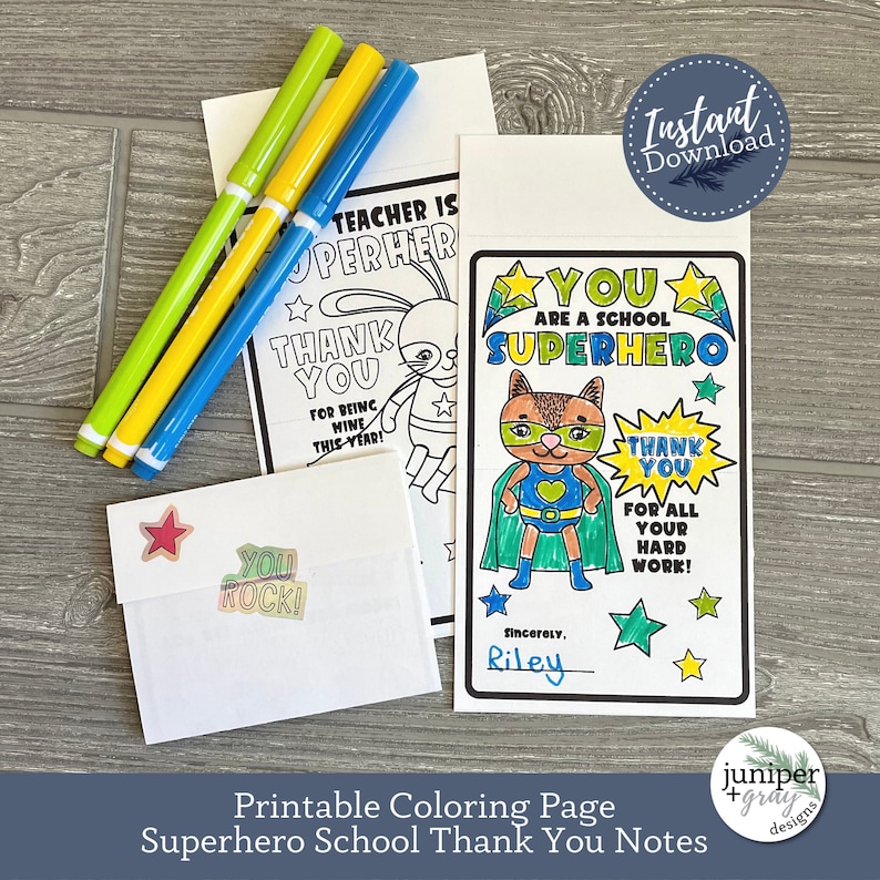 Printable Coloring Thank You Notes for Teachers and School Staff ...