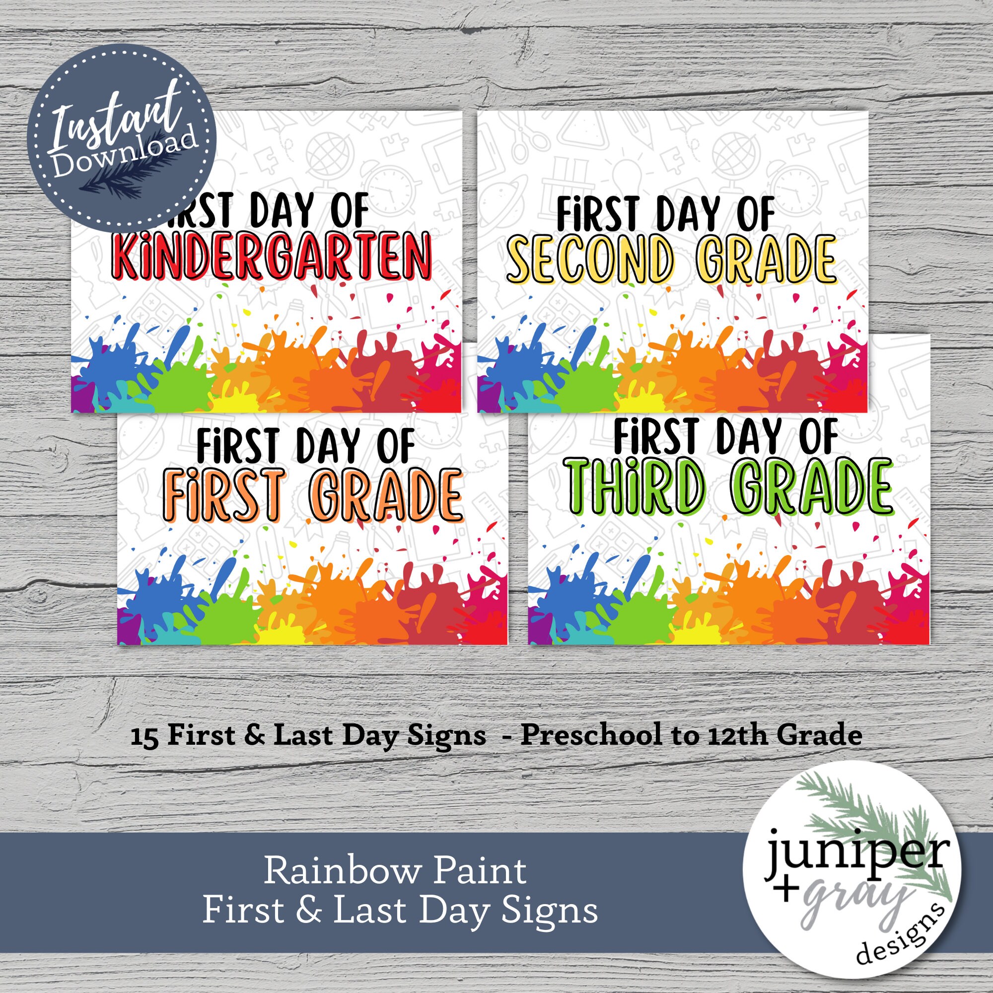 Printable First & Last Day of School Signs Rainbow Paint - Etsy