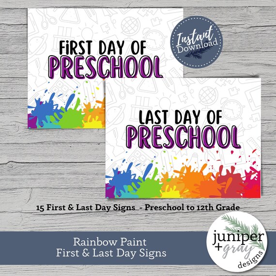 Printable First & Last Day of School Signs Rainbow Paint - Etsy
