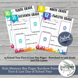 Printable School Memory Box Files - Rainbow Paint Kids First & Last Day ...