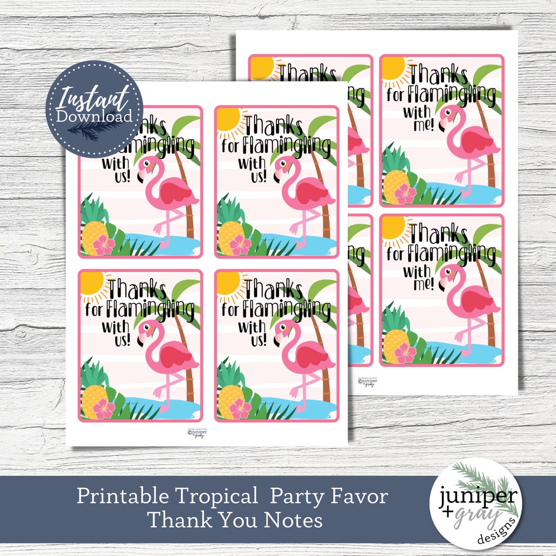 Printable Tropical Theme Party Thank You Cards- Summer Luau Thank You ...