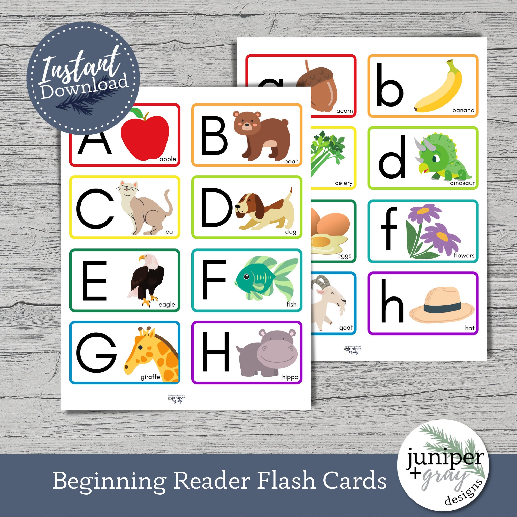 Printable Alphabet Flash Cards: Letter Sounds & Clip Cards (PDF) - Etsy