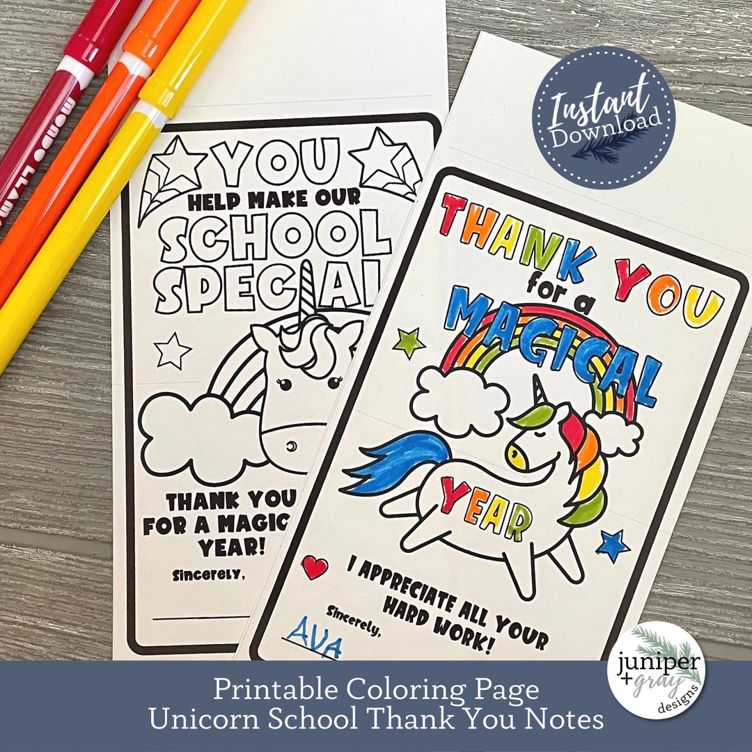 Printable Coloring Thank You Notes for Teachers and School Staff ...
