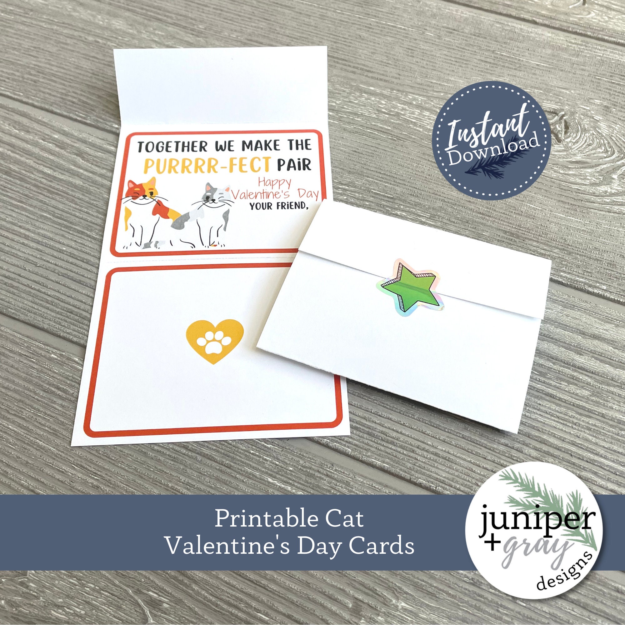 Kids Printable Cat Valentines Day Card Preschool Kitty Valentine ...