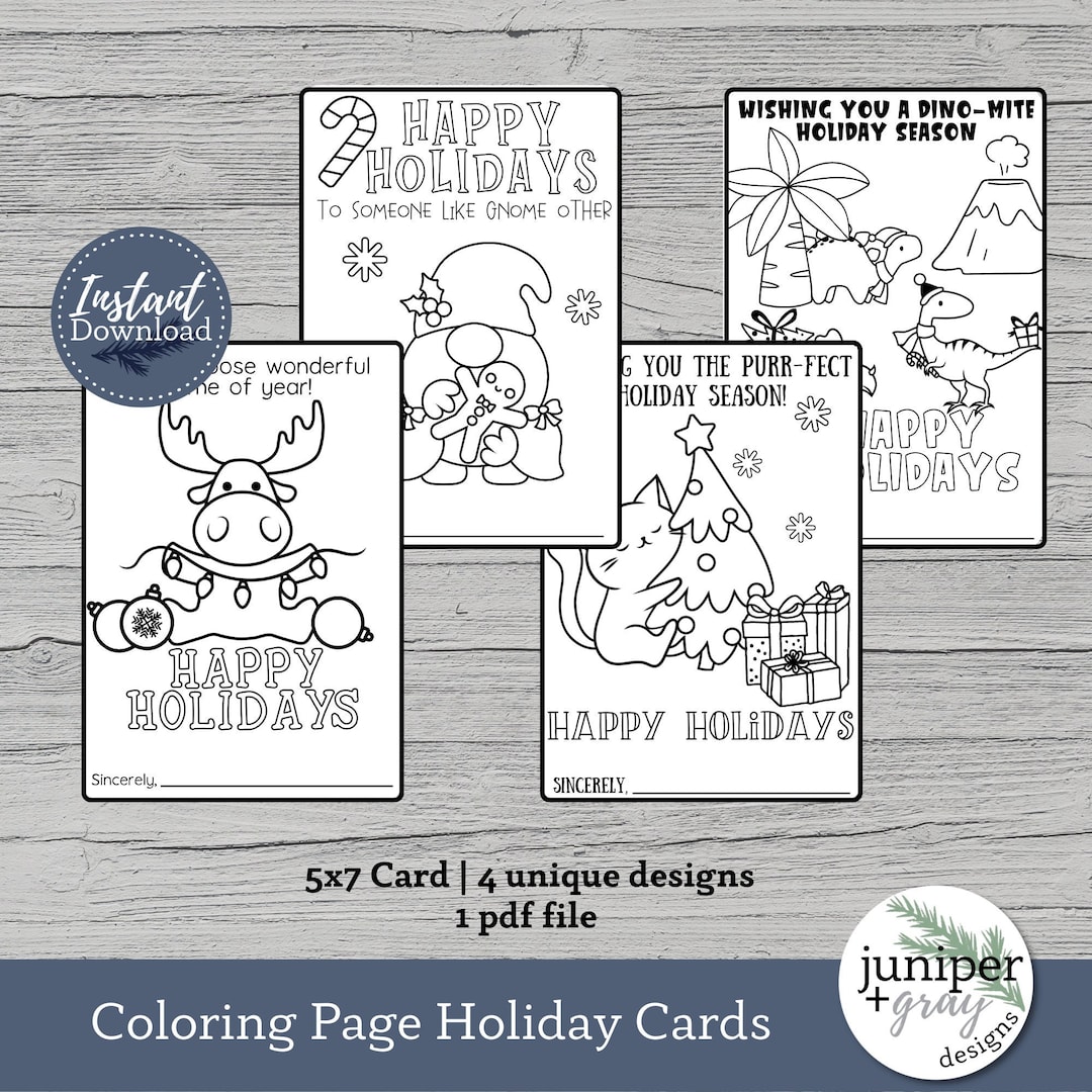 Kids Printable Coloring Page Holiday Card - Christmas Cards for Kids ...