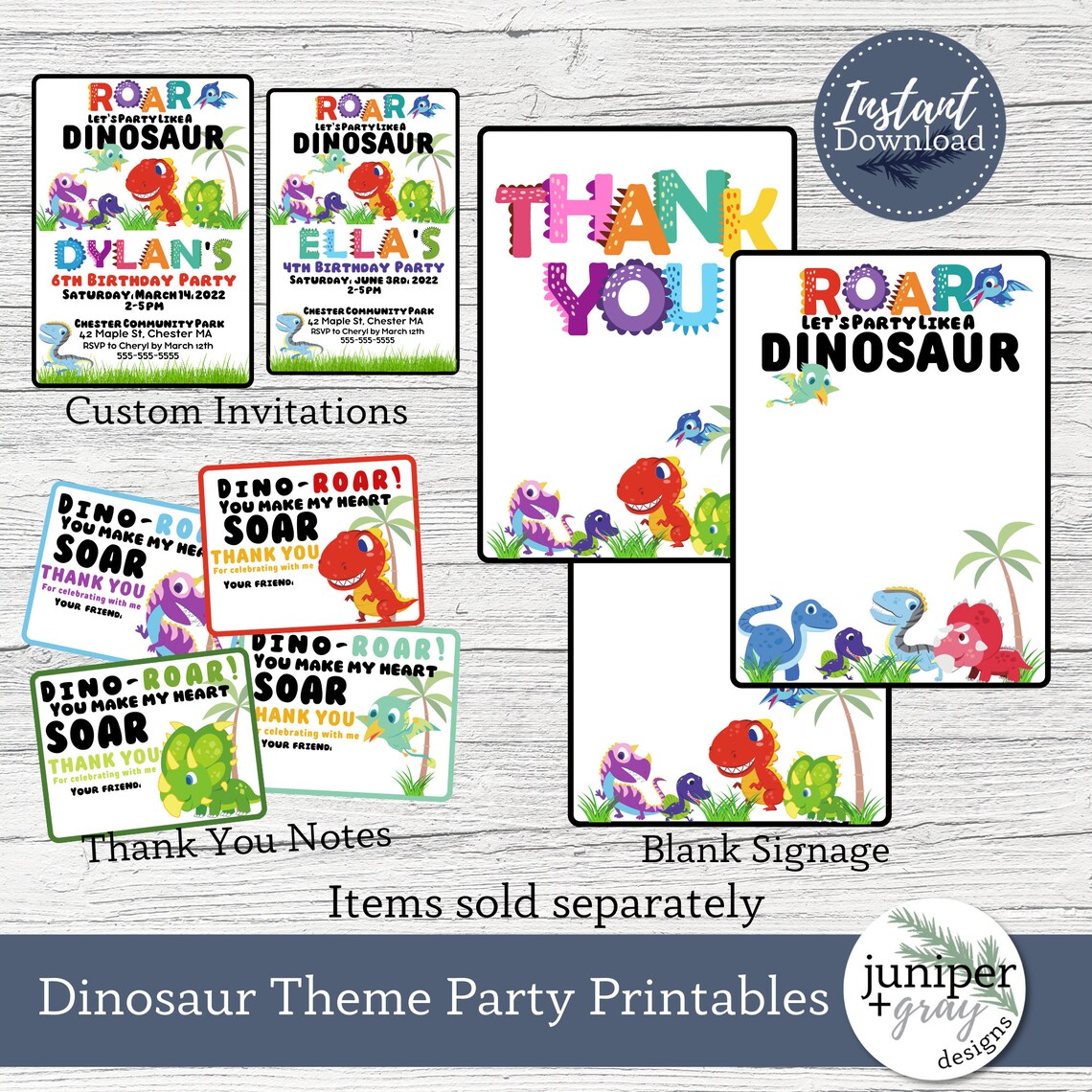 Printable Dinosaur Theme Party Thank You Notes Dinosaur | Etsy