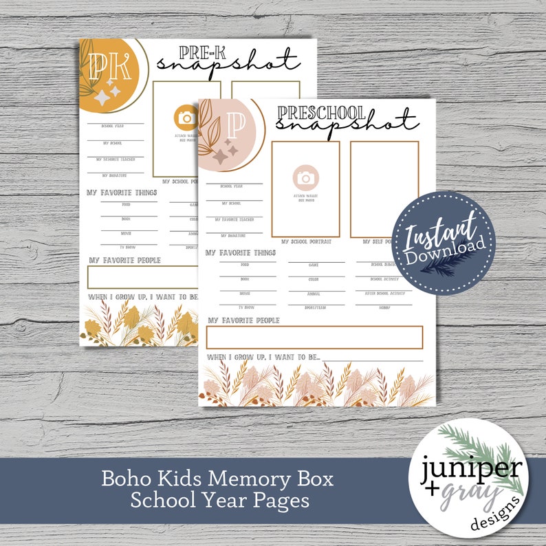 Boho Kids School Memory Box Pages: Preschool to 12th Grade (PDF) - Etsy