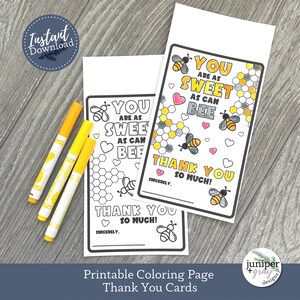 Printable Coloring Thank You Note - Bee Themed Colorable Thank You Card ...