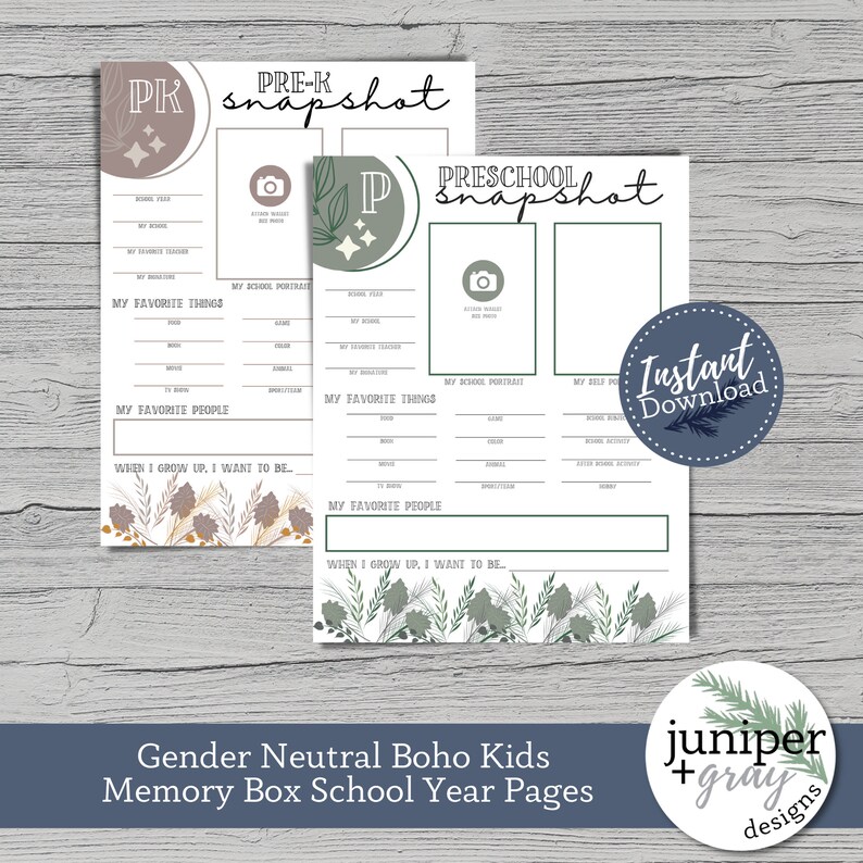 Printable School Memory Box Files - Cool Neutral Boho Kids School Year ...