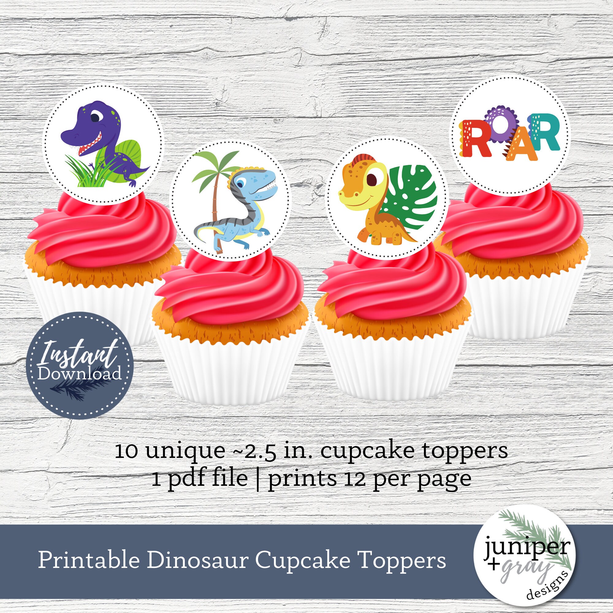 Dinosaur Party Cupcake Toppers: Printable Theme Decorations (PDF) - Etsy