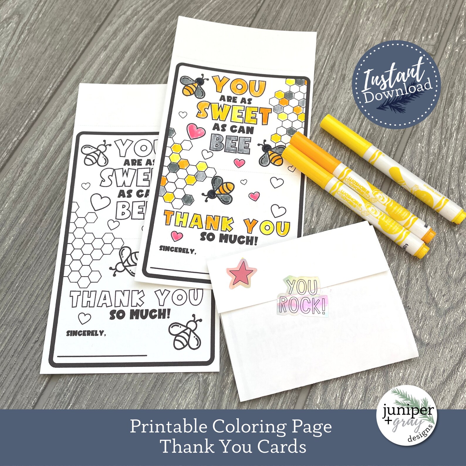 Printable Coloring Thank You Note - Bee Themed Colorable Thank You Card ...