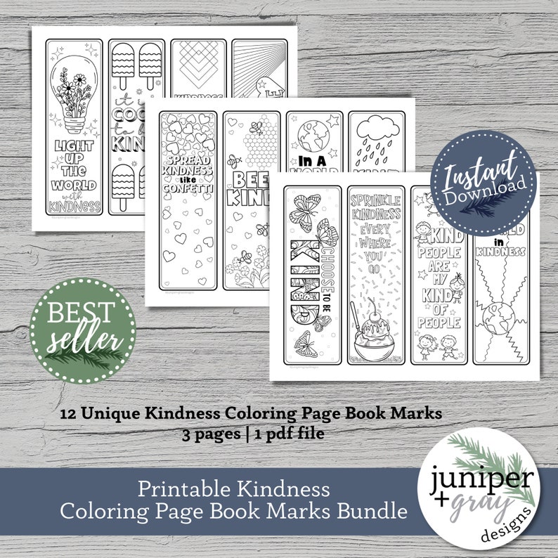 Printable Kindness Coloring Page Book Marks Bundle - 12 Unique Coloring ...