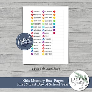 Printable School Memory Box Files - Rainbow Paint Kids First & Last Day ...