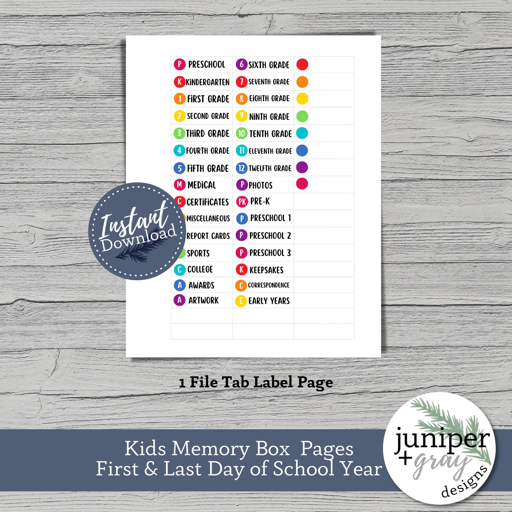 Printable School Memory Box Files Rainbow Paint Kids First & - Etsy