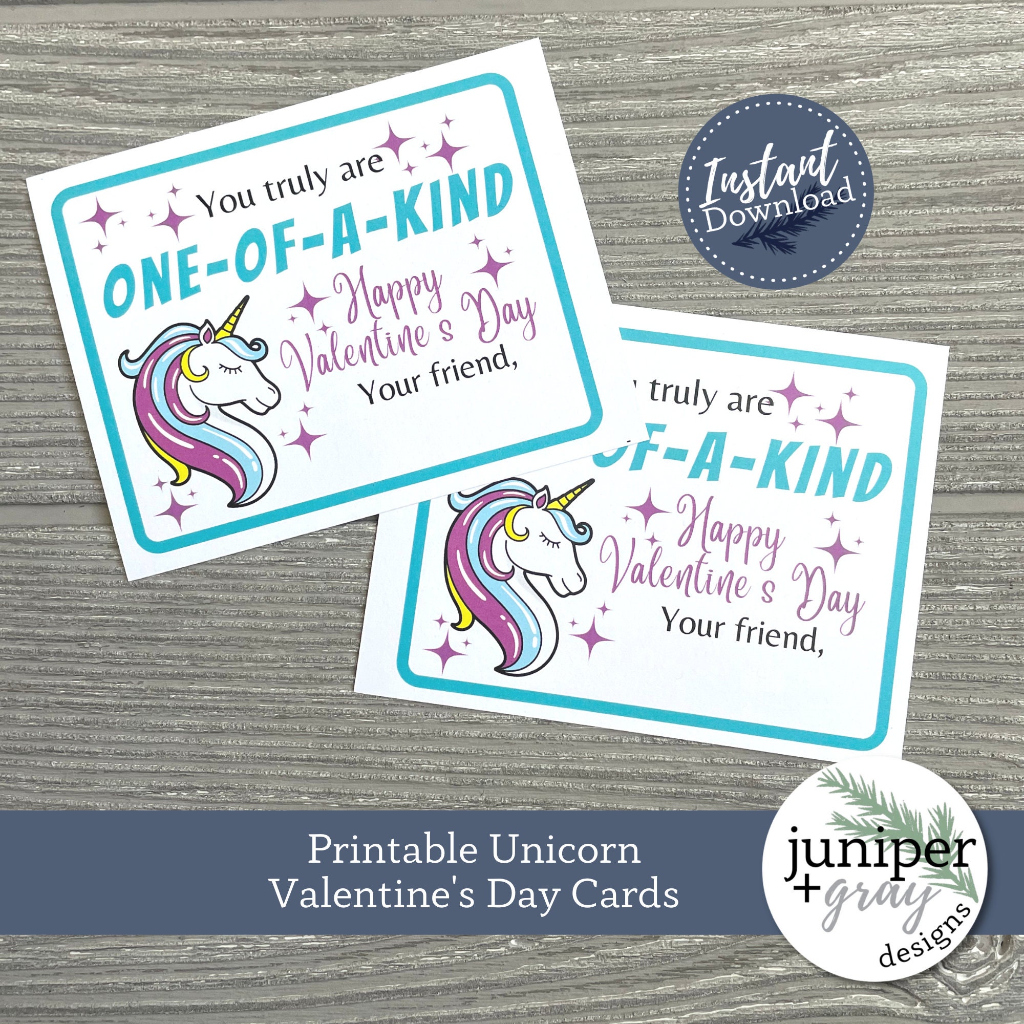 Kids Printable Unicorn Valentines Day Card - Preschool Girls Valentine ...