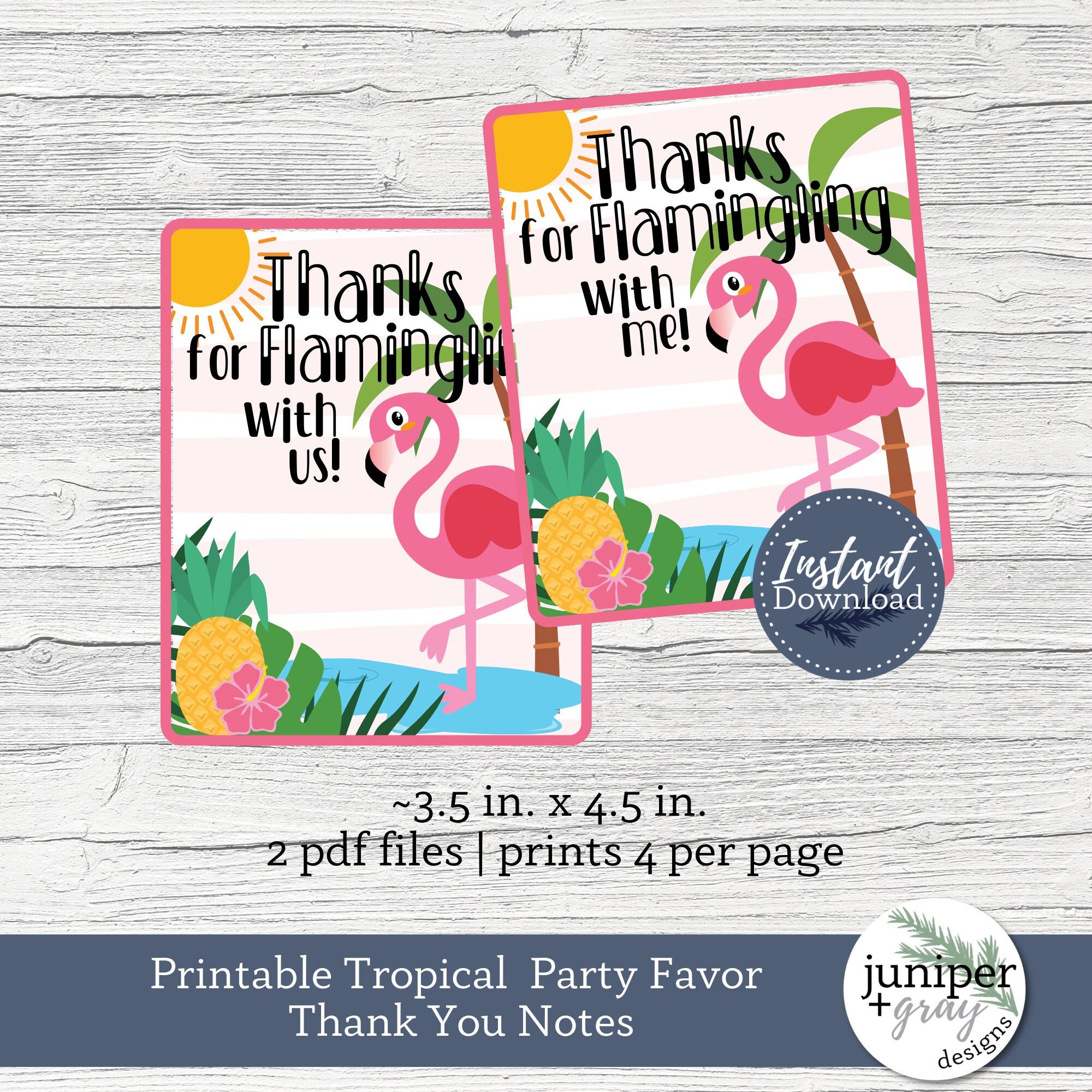 Printable Tropical Theme Party Thank You Cards- Summer Luau Thank You ...