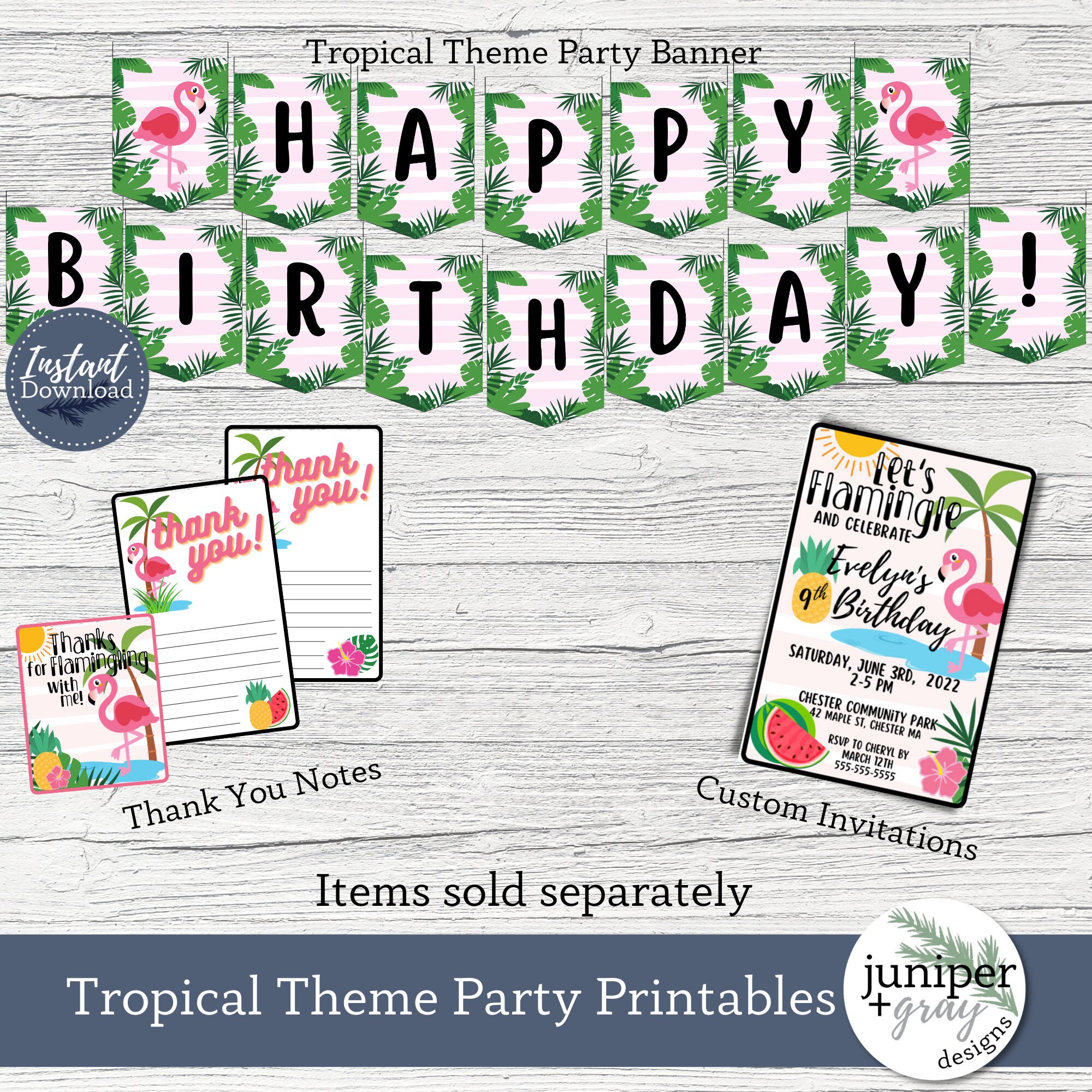 Printable Tropical Theme Party Thank You Cards- Summer Luau Thank You ...