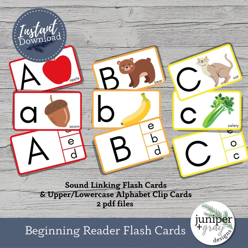 Printable Alphabet Flash Cards: Letter Sounds & Clip Cards (PDF) - Etsy