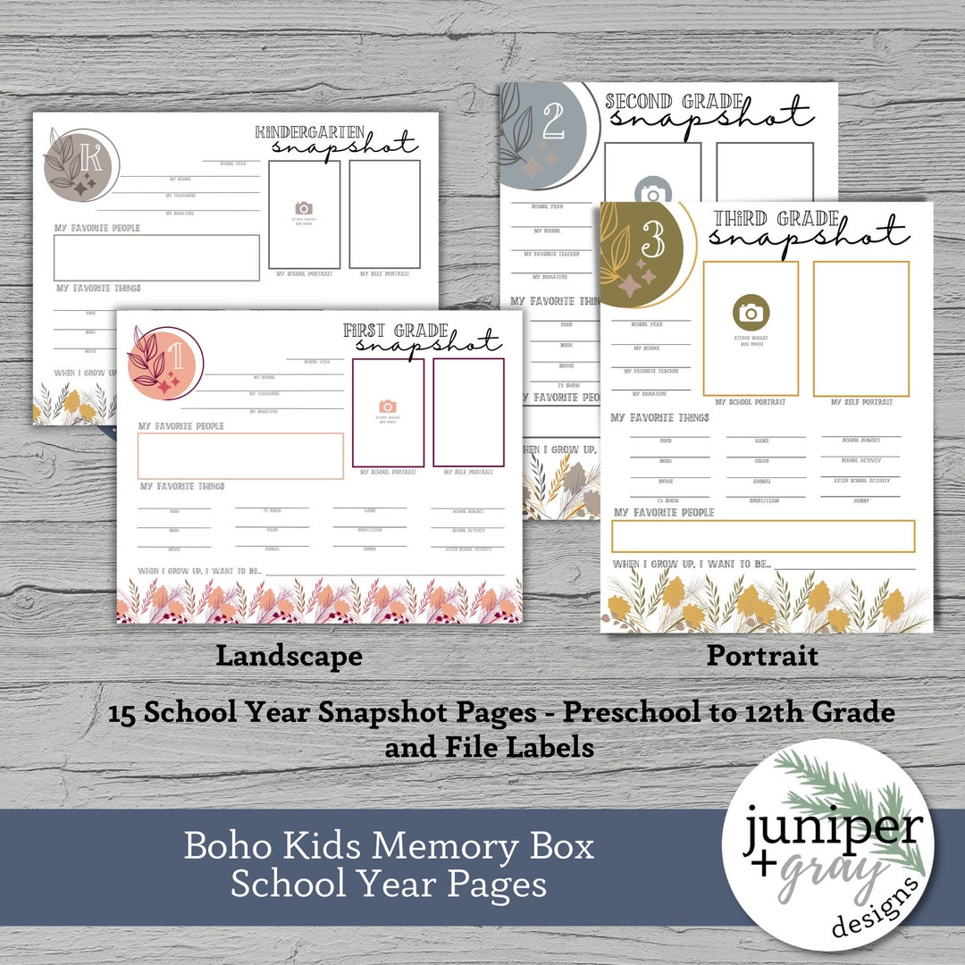 Boho Kids School Memory Box Pages: Preschool to 12th Grade (PDF) - Etsy