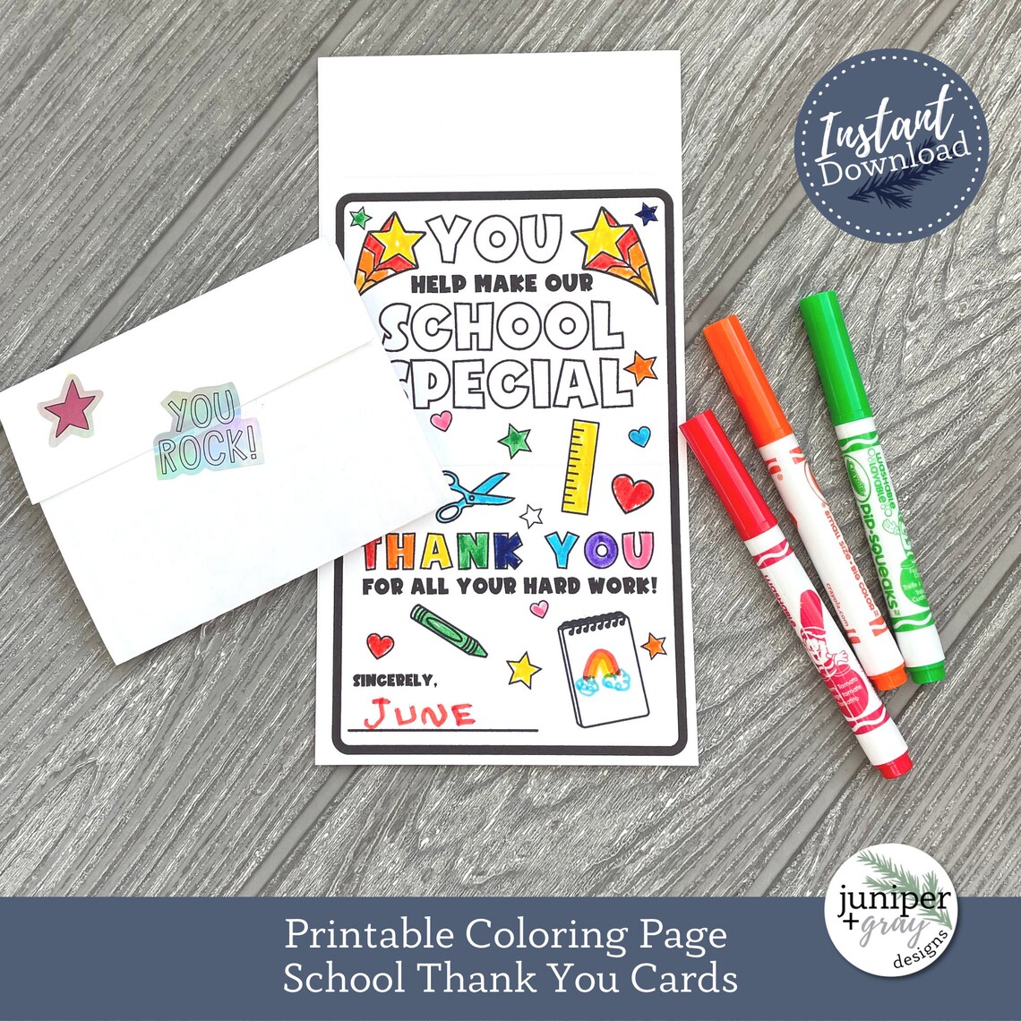 Printable Coloring Thank You Notes: Teacher & School Staff (PDF) - Etsy
