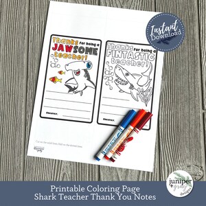 Teacher Thank You Notes - Printable Shark Thank You Notes for Teachers ...