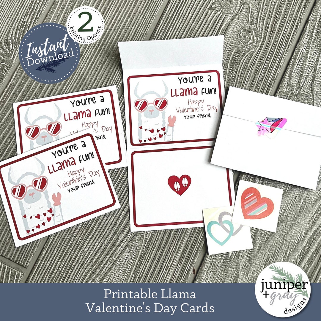 Printable Llama Valentine's Day Card Preschool Elementary Kids Llama ...