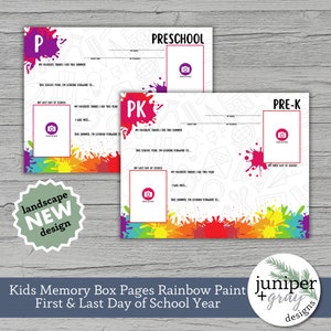 Printable School Memory Box Files - Rainbow Paint Kids First & Last Day ...