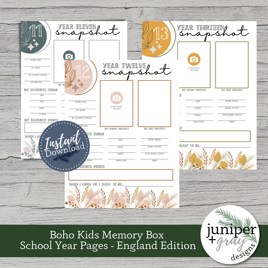 Printable School Memory Box Files (UK) - Boho Kids School Year Memory ...
