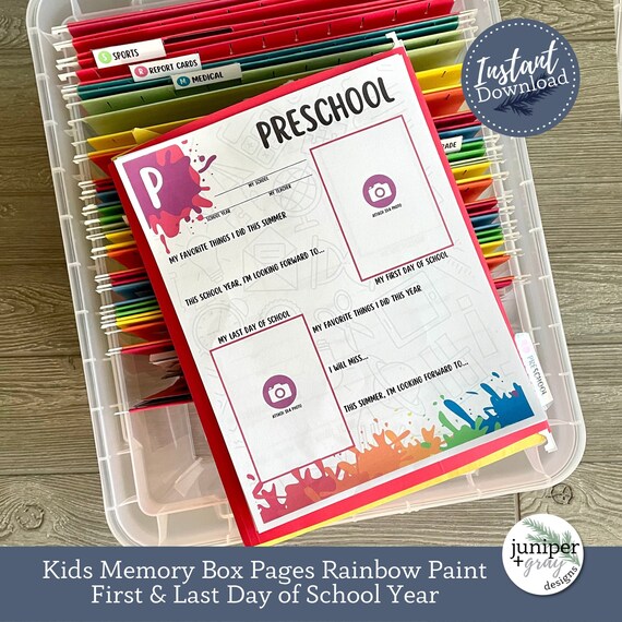 Printable School Memory Box Files Rainbow Paint Kids First & - Etsy