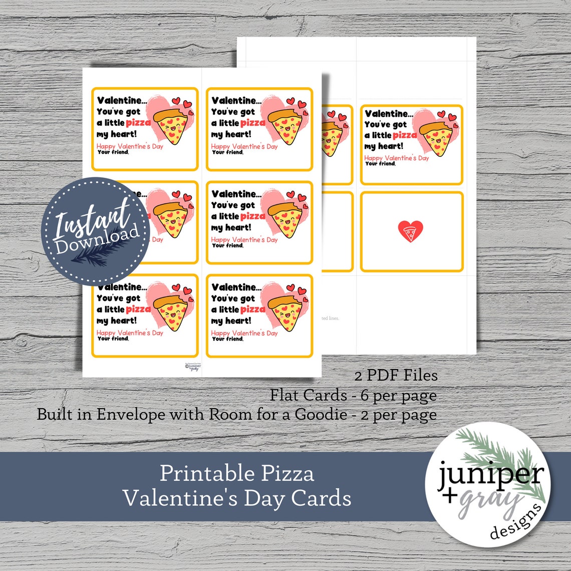 Printable Pizza Valentine's Day Card Preschool Elementary Kids Pizza ...