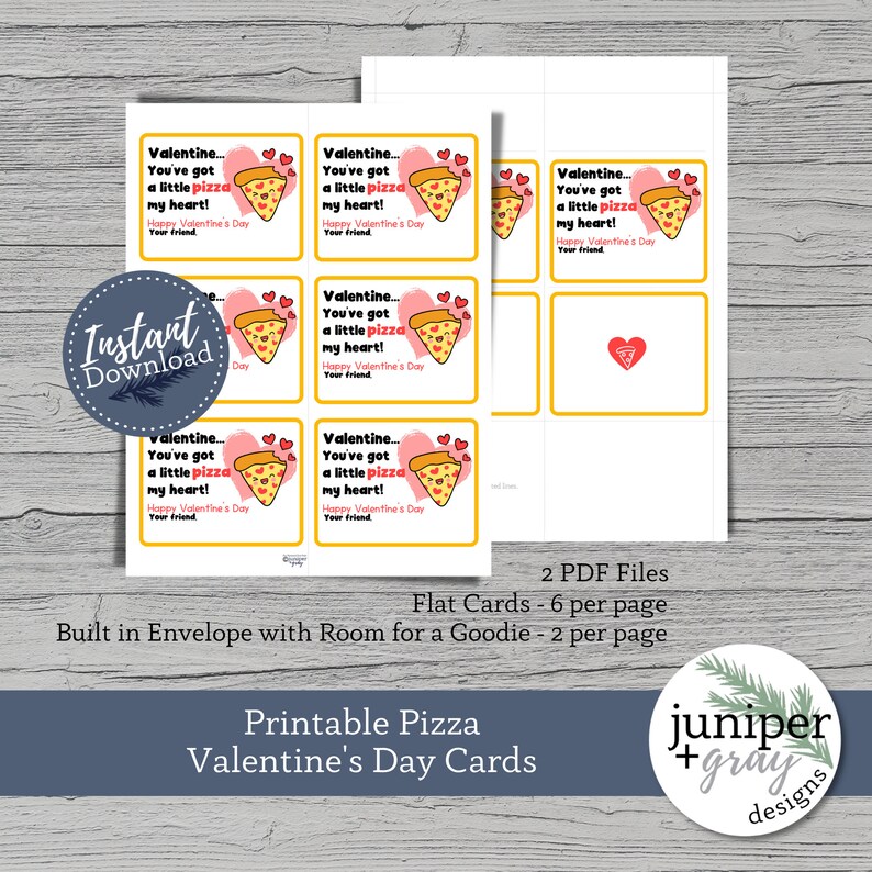 Printable Pizza Valentine's Day Card - Preschool Elementary Kids Pizza ...