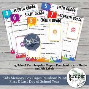 Printable School Memory Box Files - Rainbow Paint Kids First & Last Day ...