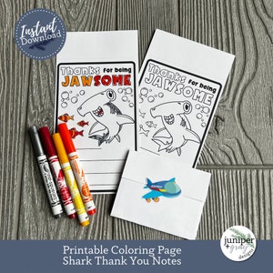 Shark Thank You Notes: Kids Coloring Page Cards (instant Download PDF ...