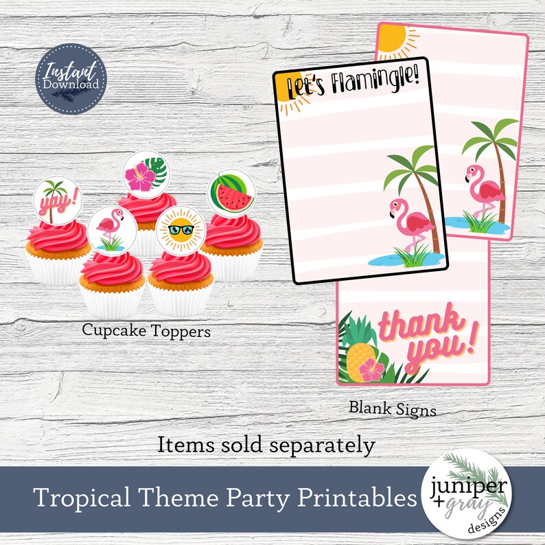 Printable Tropical Theme Party Thank You Cards- Summer Luau Thank You ...