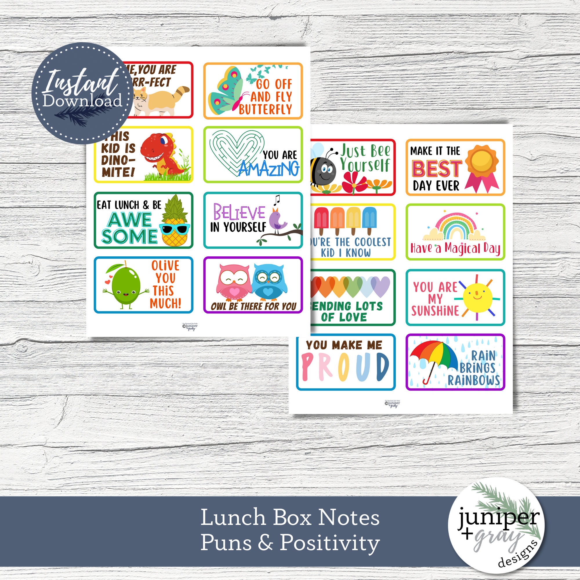 Printable Lunch Box Affirmation Notes Elementary School Lunch Notes ...