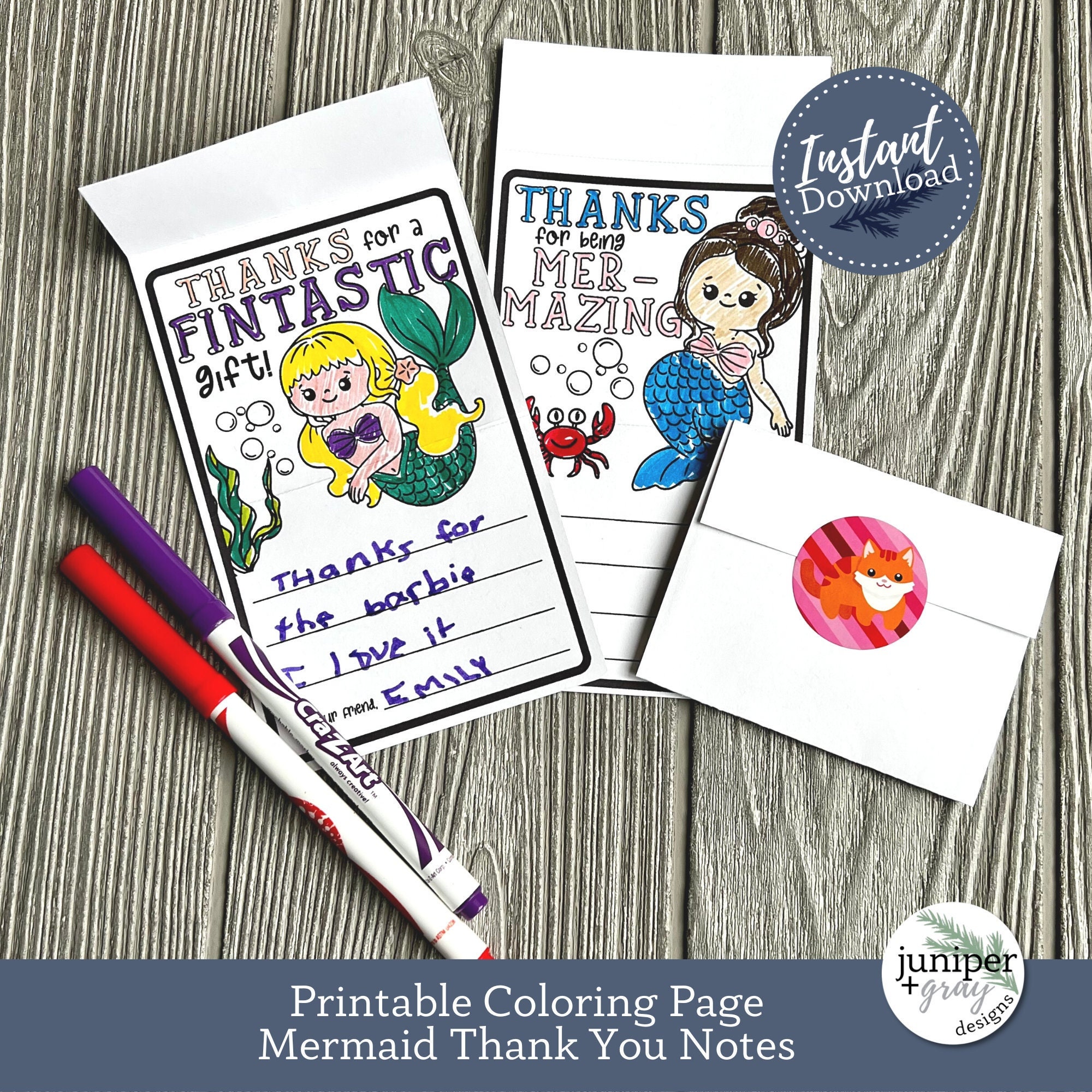 Printable Mermaid Thank You Notes: Coloring Page Cards (PDF) - Etsy