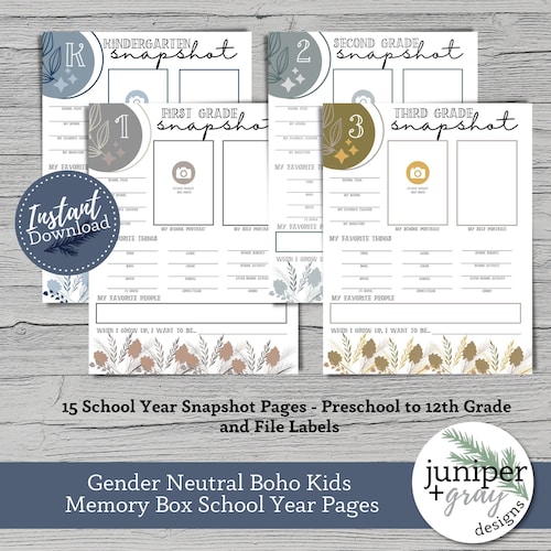 Printable School Memory Box Files Kids School Year Memory - Etsy Canada