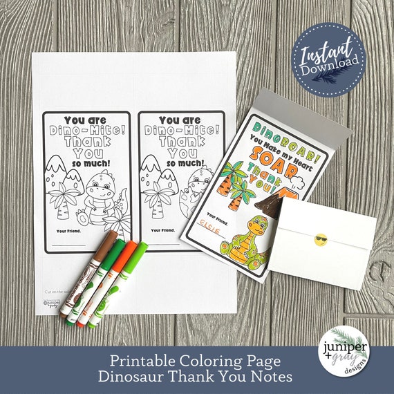 Printable Dinosaur Thank You Notes Dinosaur Coloring Page - Etsy
