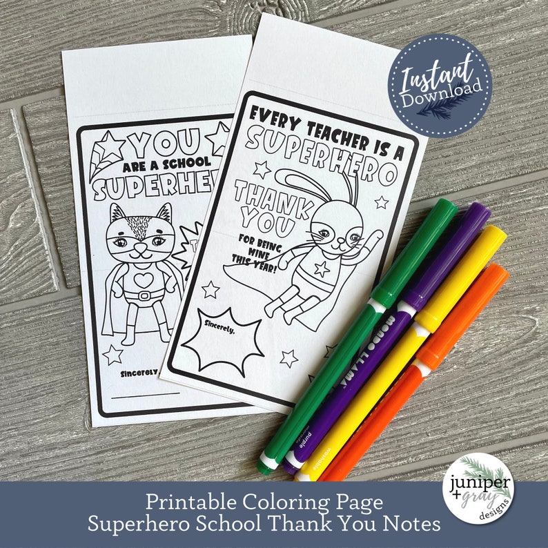 Printable Coloring Thank You Notes for Teachers and School Staff ...