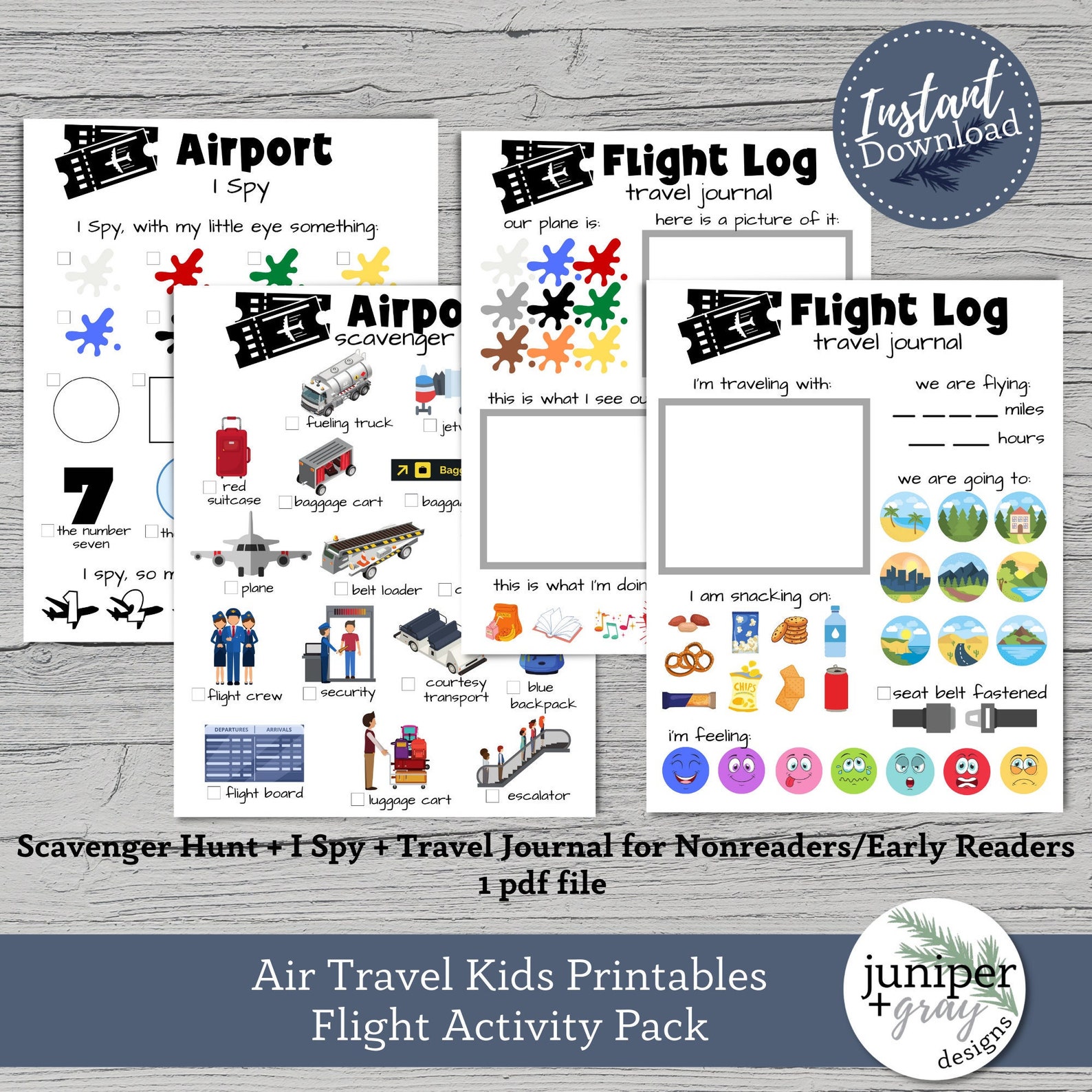 Printable Air Travel Kids Activities - Travel Journal Scavenger Hunt I ...