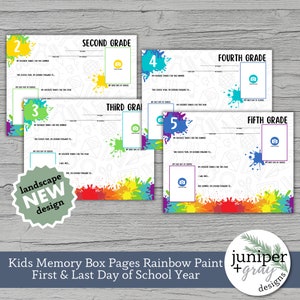 Printable School Memory Box Files - Rainbow Paint Kids First & Last Day ...