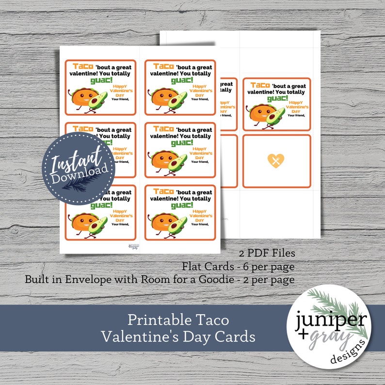 Printable Taco Valentine's Day Card - Preschool Taco Valentine - Kids ...