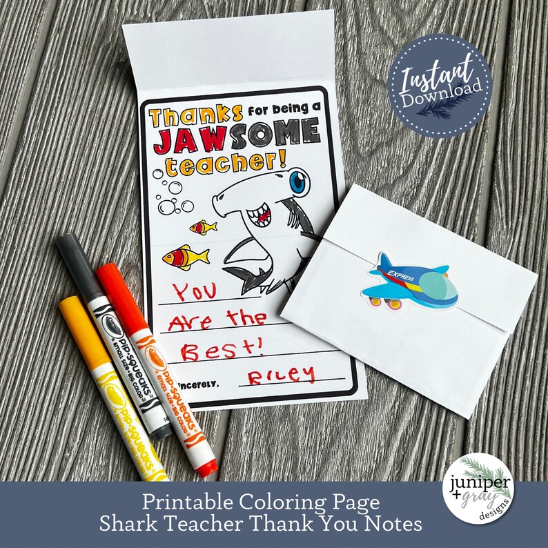 Teacher Thank You Notes Printable Shark Thank You Notes for Teachers ...