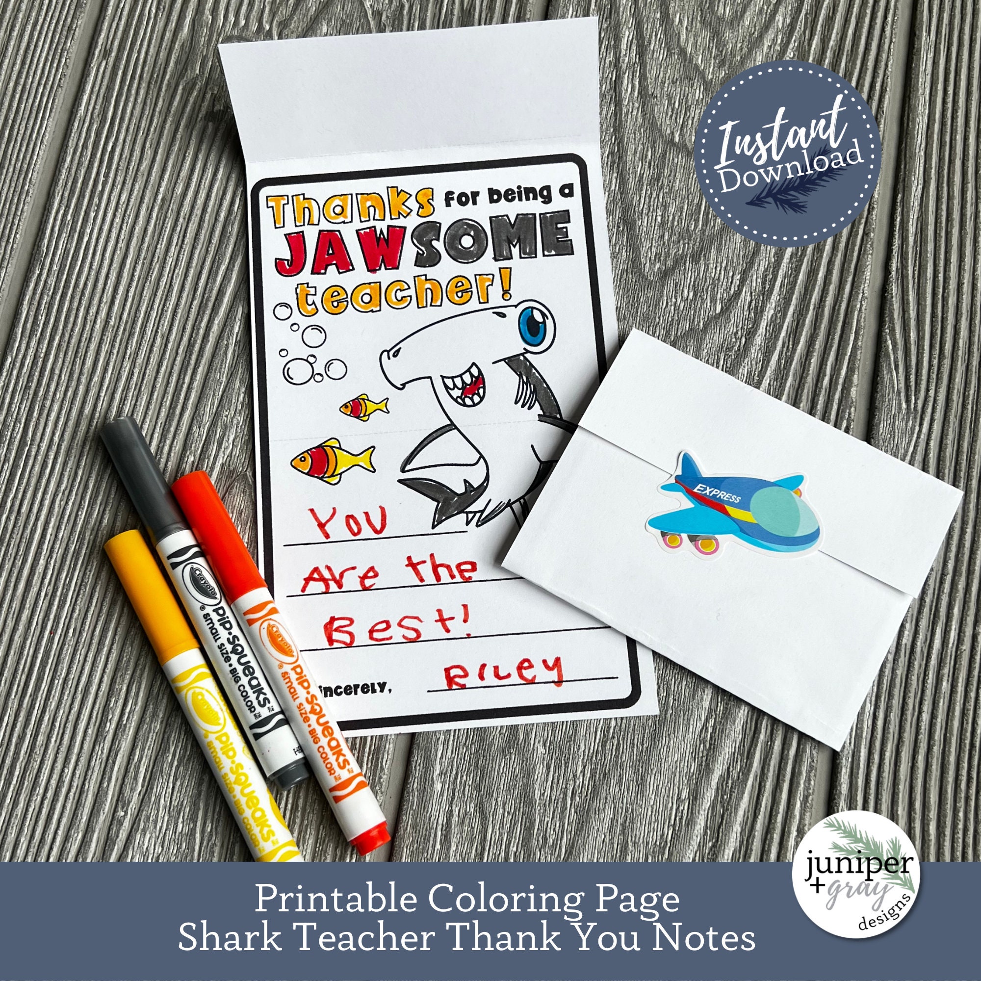 Teacher Thank You Notes Printable Shark Thank You Notes for Teachers ...