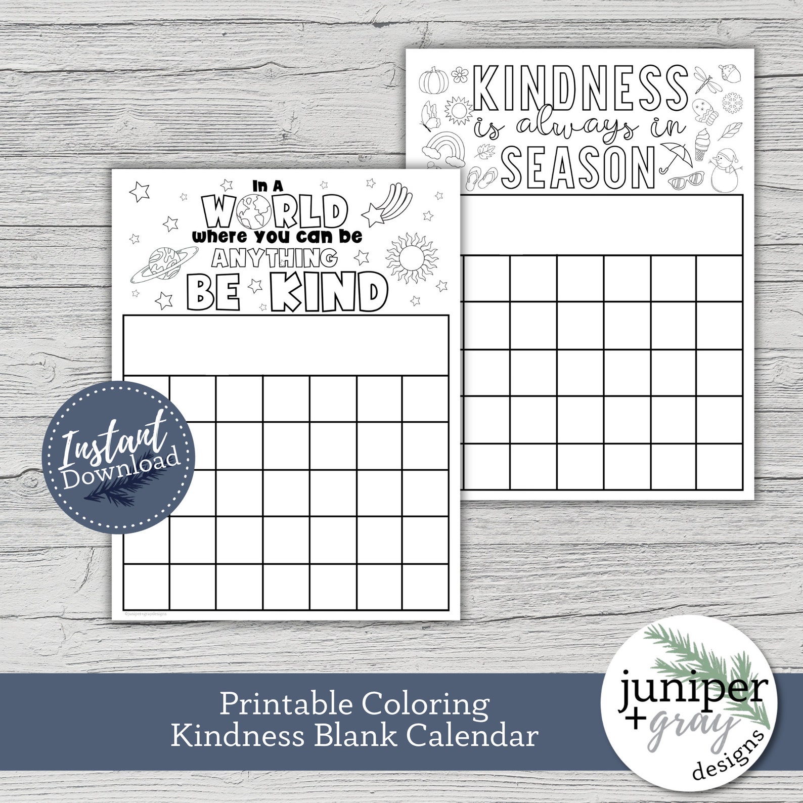 Printable Kindness Coloring Calendar - Blank Kindness Calendar ...