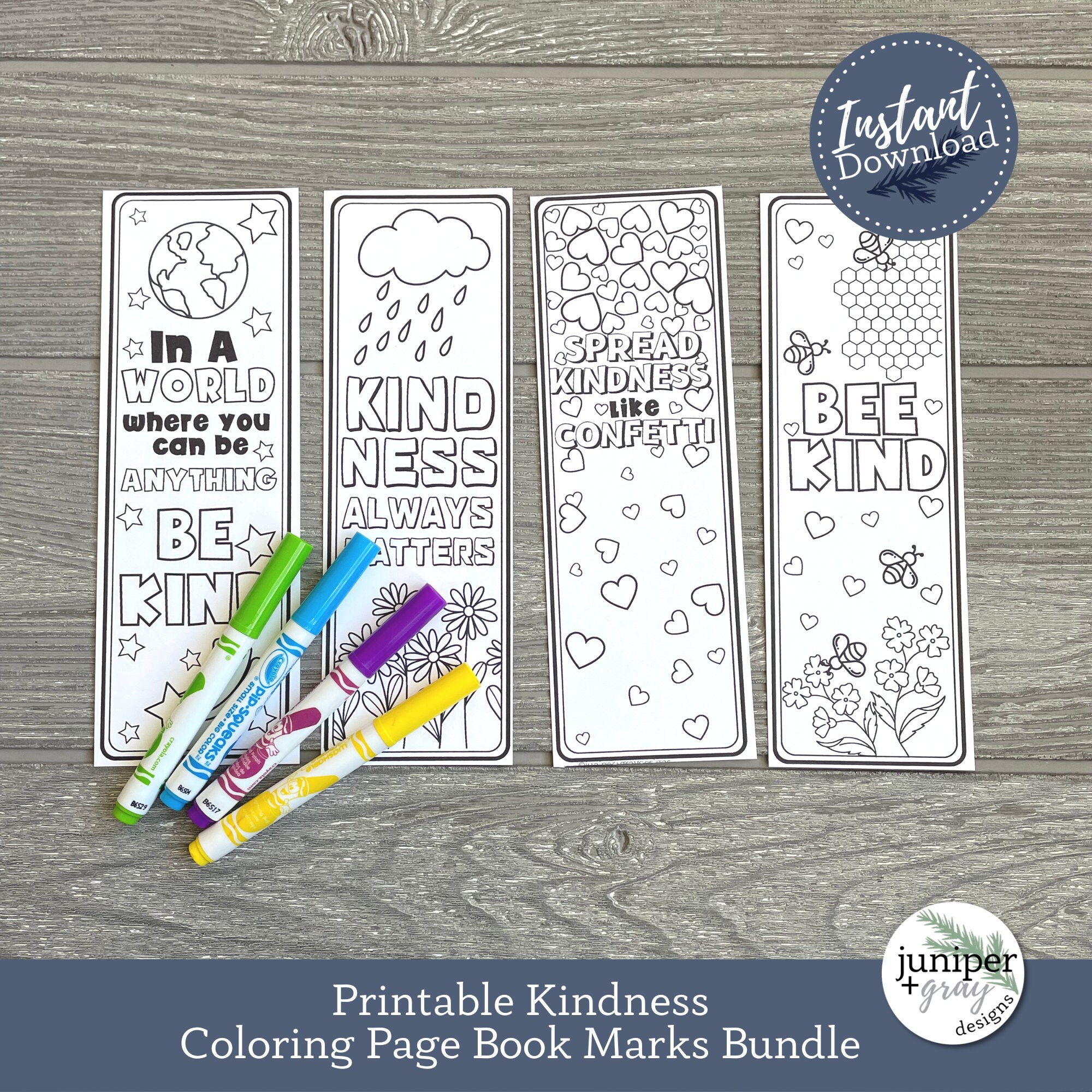 Printable Kindness Coloring Page Book Marks Bundle - 12 Unique Coloring ...