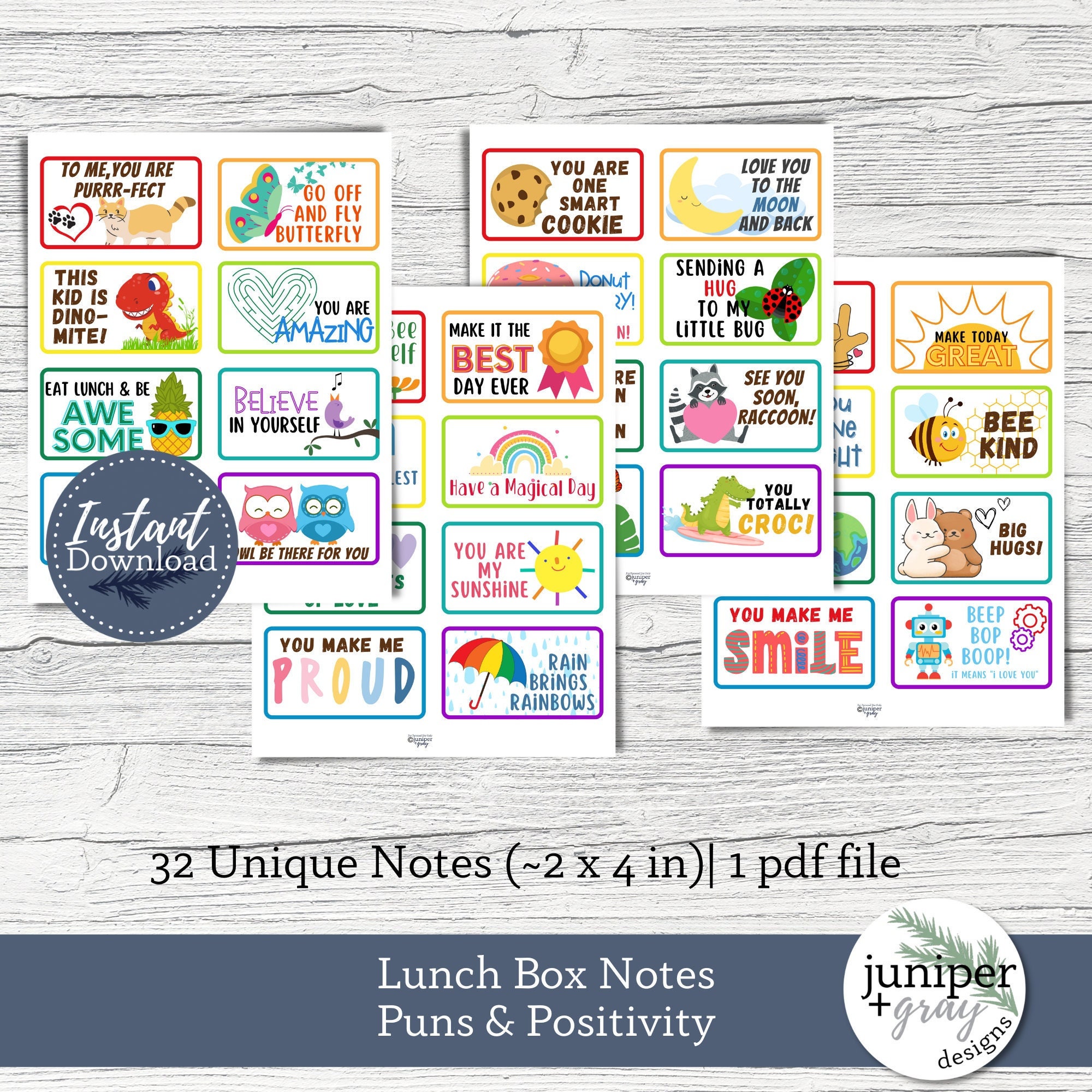 Printable Lunch Box Affirmation Notes - Elementary School Lunch Notes ...