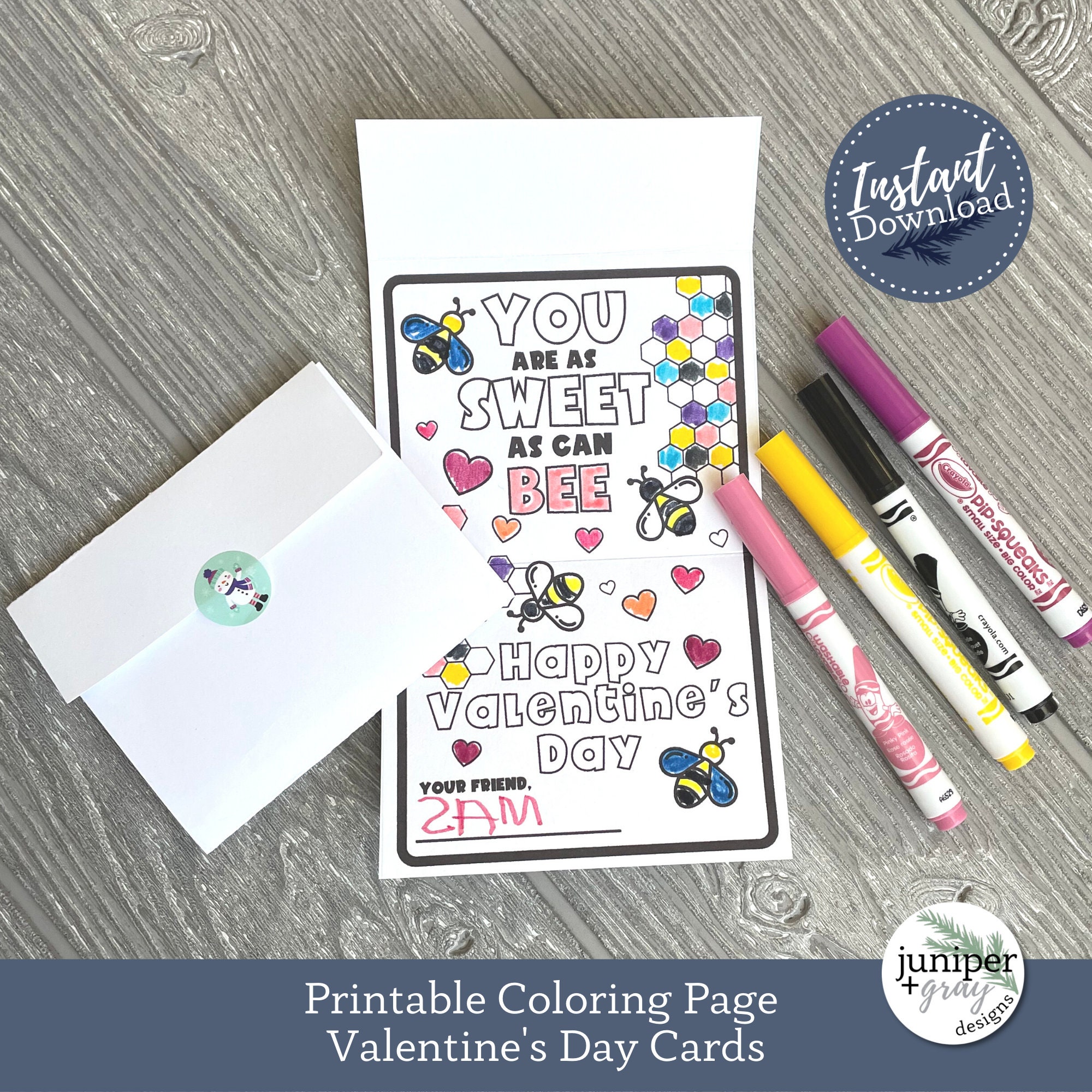 Printable Coloring Page Sweet Bee Valentines Day Card Boys Girls ...